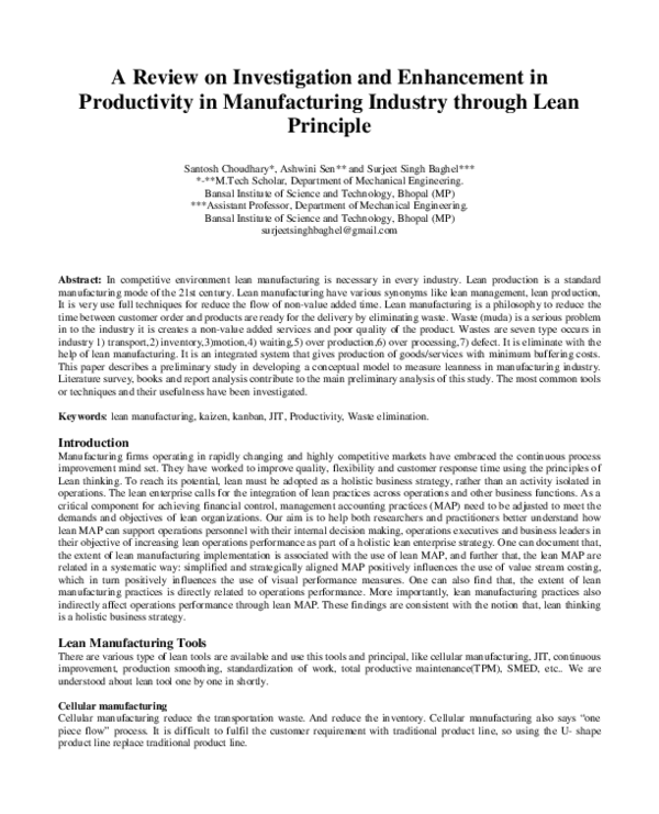 (PDF) A Review on Investigation and Enhancement in Productivity in ...