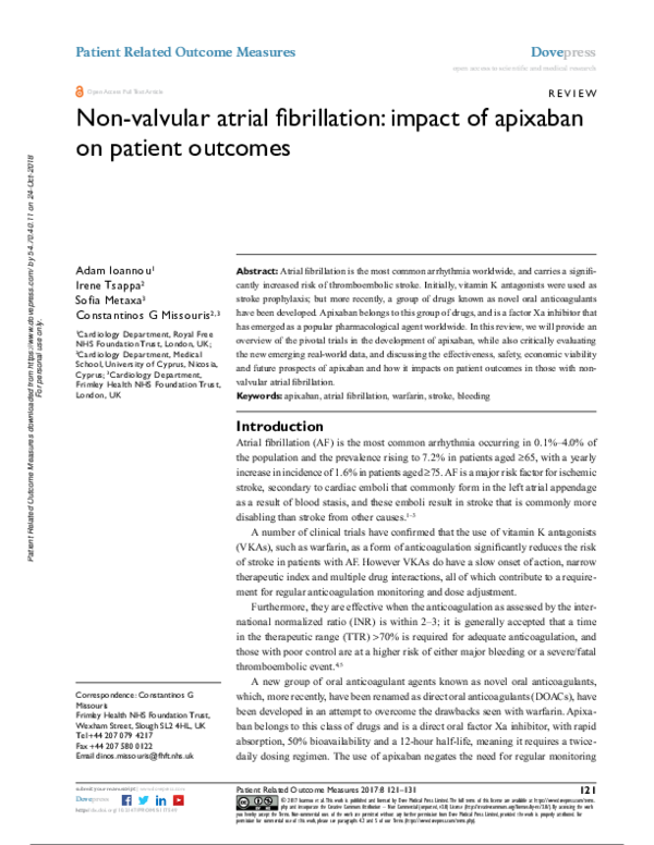 (PDF) Non-valvular atrial fibrillation: impact of apixaban on patient ...