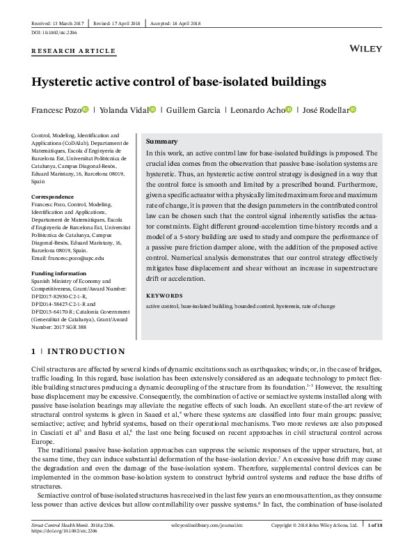 (PDF) Hysteretic active control of base-isolated buildings
