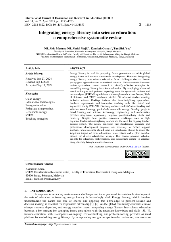 (PDF) Integrating energy literacy into science education: a ...