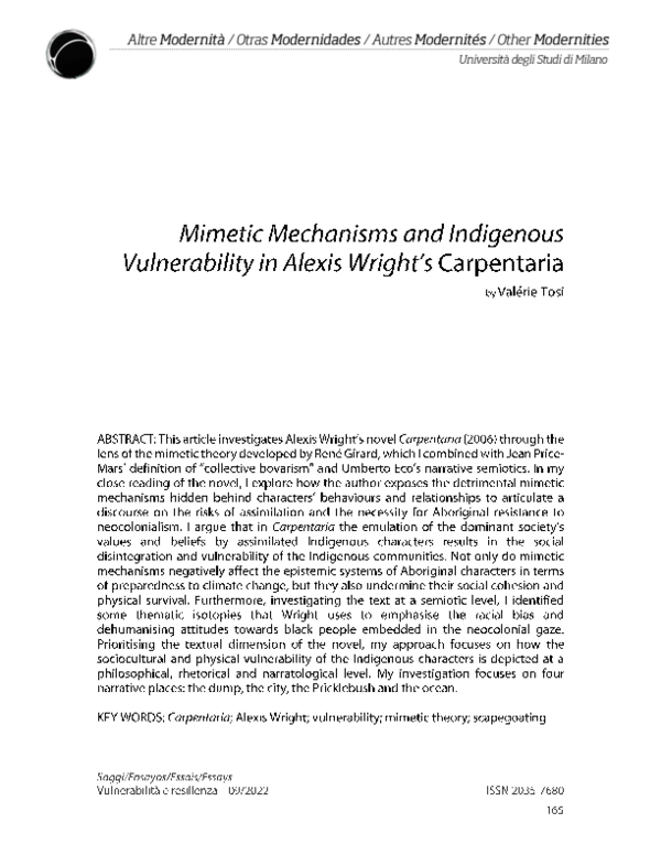 (PDF) Mimetic Mechanisms and Indigenous Vulnerability in Alexis Wright ...