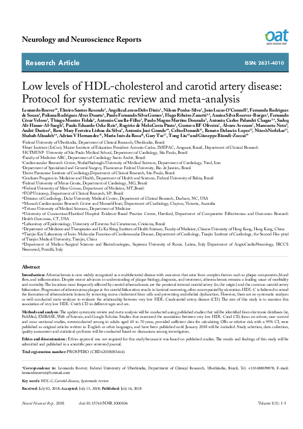 (PDF) Low levels of HDL-cholesterol and carotid artery disease ...