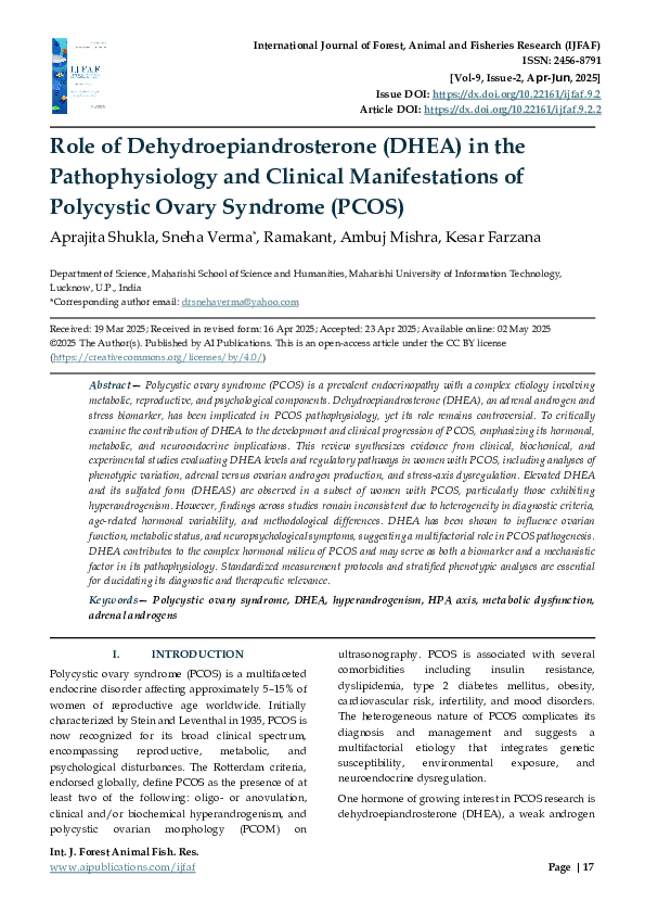 (PDF) Role of Dehydroepiandrosterone (DHEA) in the Pathophysiology and ...