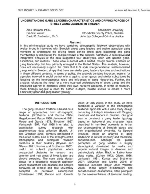 (PDF) Understanding Gang Leaders: Characteristics and Driving Forces of ...