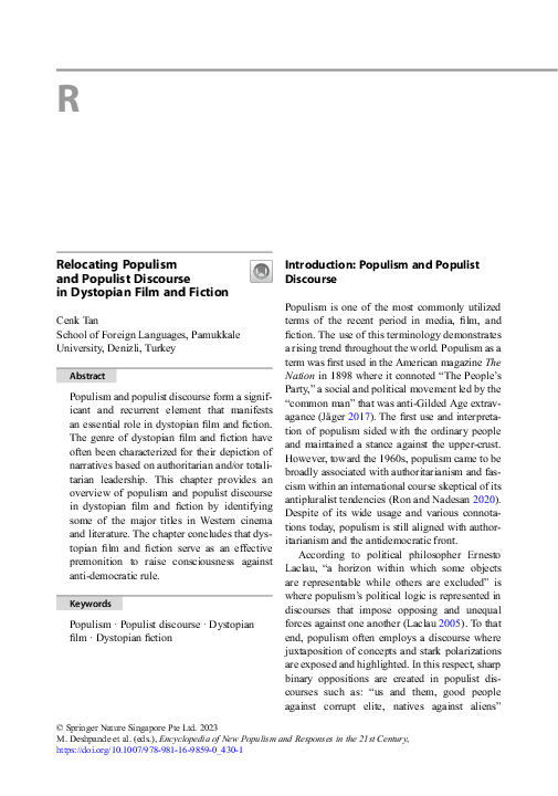 (PDF) Relocating Populism and Populist Discourse in Dystopian Film and ...