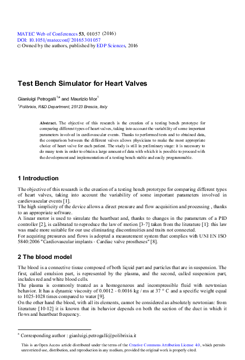 (PDF) Test Bench Simulator for Heart Valves