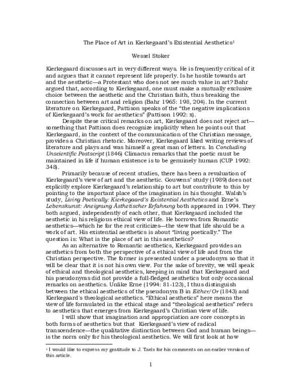 (PDF) The Place of Art in Kierkegaard's Existential Aesthetics