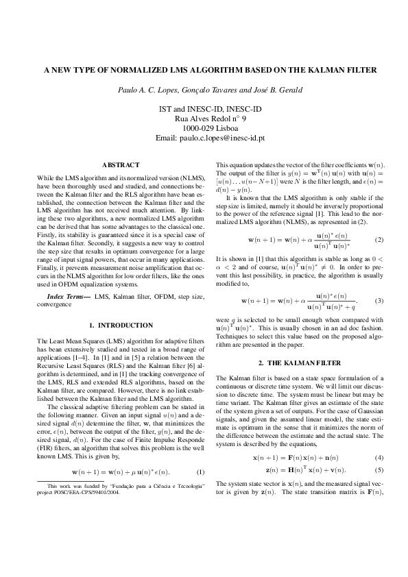 (PDF) A new type of normalized LMS algorithm based on the Kalman filter