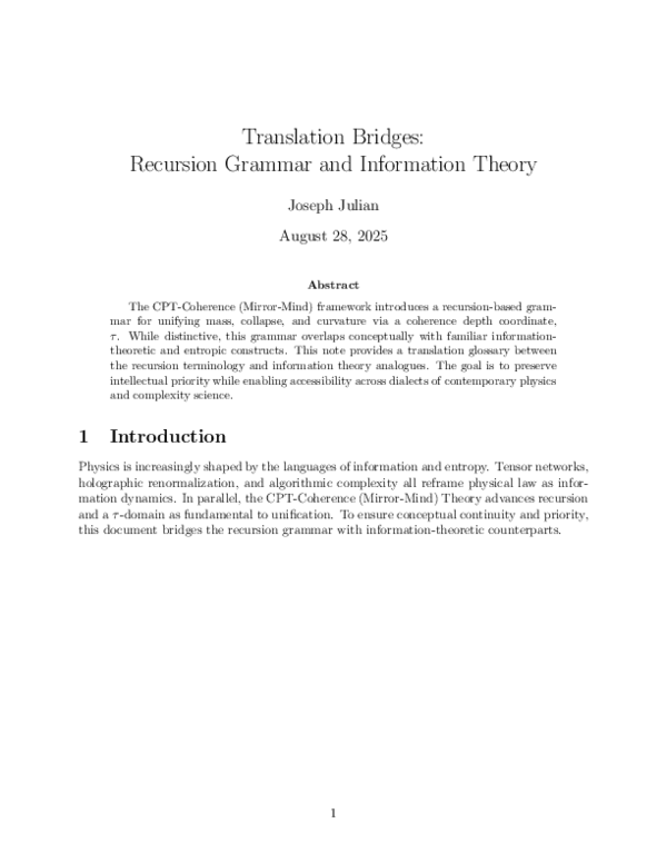 (PDF) Translation Bridges: Recursion Grammar and Information Theory