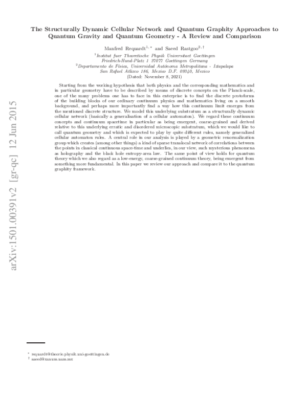(PDF) The Structurally Dynamic Cellular Network and Quantum Graphity ...