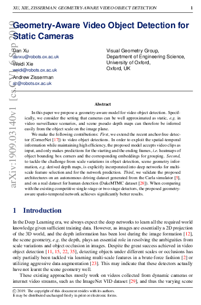 (PDF) Geometry-Aware Video Object Detection for Static Cameras