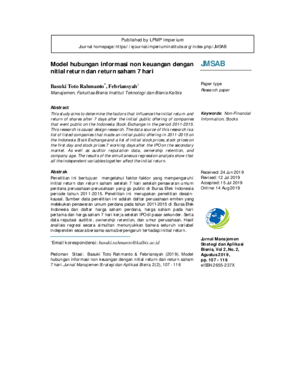 (PDF) Model hubungan informasi non keuangan dengan initial return dan ...