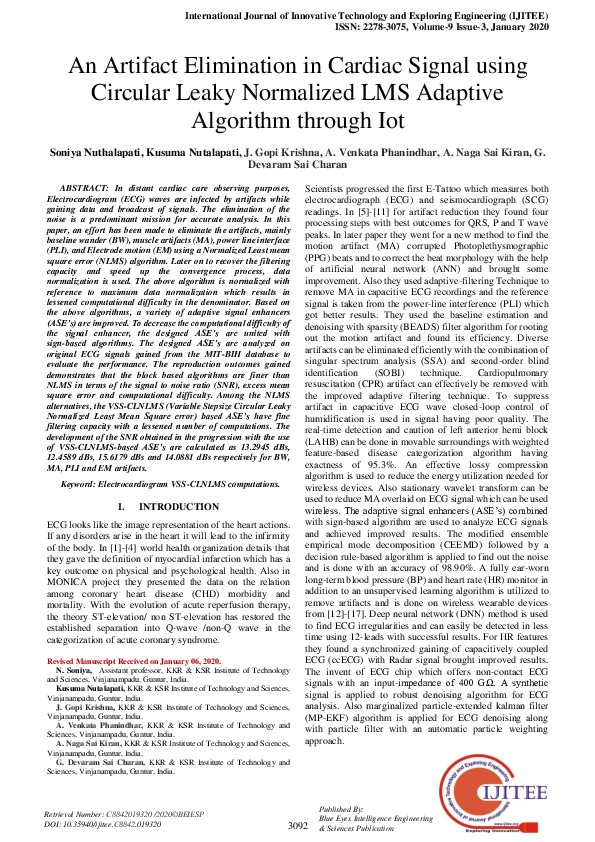 (PDF) An Artifact Elimination in Cardiac Signal using Circular Leaky ...