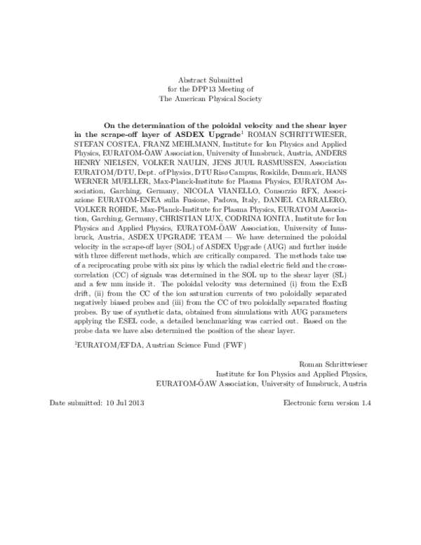 (PDF) On the determination of the poloidal velocity and the shear layer ...