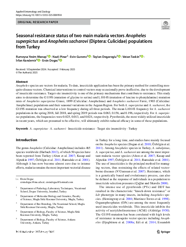 (PDF) Seasonal resistance status of two main malaria vectors Anopheles ...