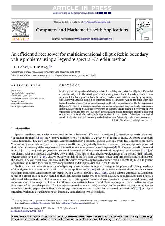 (PDF) An efficient direct solver for multidimensional elliptic Robin boundary value problems ...