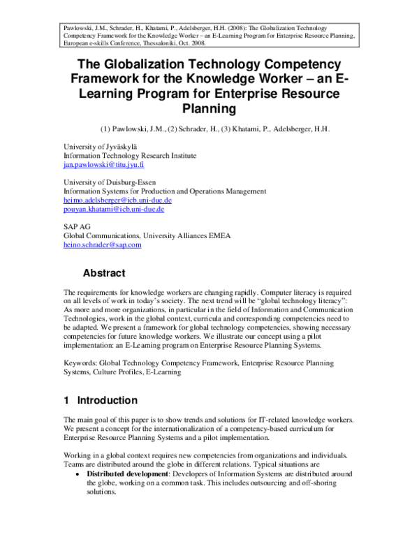 (PDF) The Globalization Technology Competency Framework for the knowledge worker–an E-Learning ...