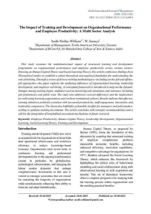 (PDF) The Impact of Training and Development on Organisational ...