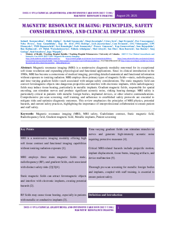(PDF) Magnetic Resonance Imaging Principles, Safety Considerations, and Clinical Implications