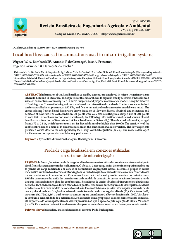(PDF) Local head loss caused in connections used in micro-irrigation ...