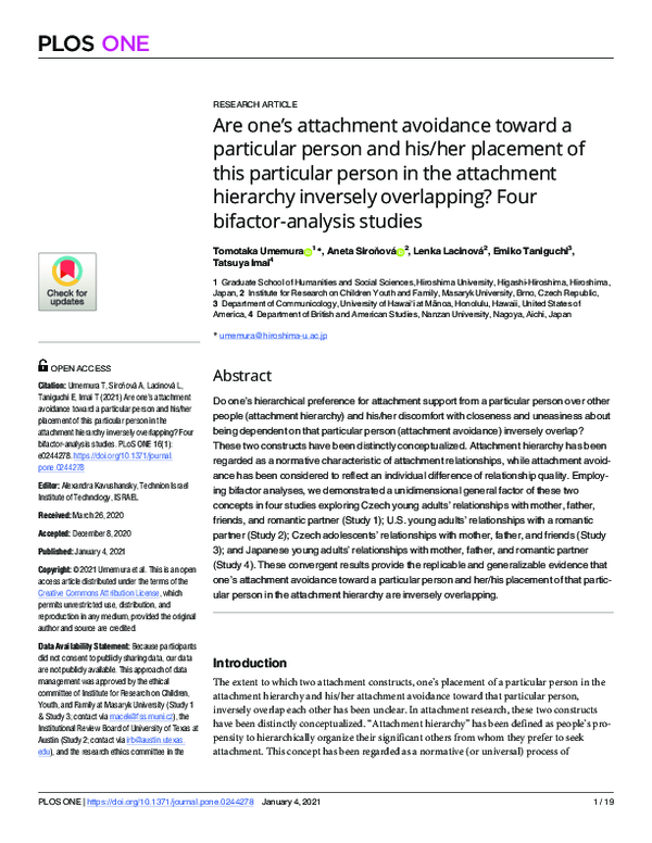 (PDF) Are one's attachment avoidance toward a particular person and his ...