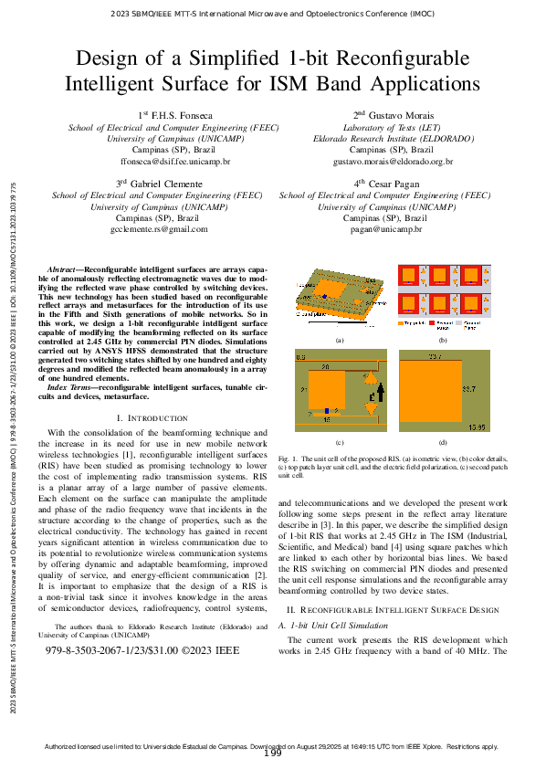 (PDF) Design of a Simplified 1-bit Reconfigurable Intelligent Surface ...