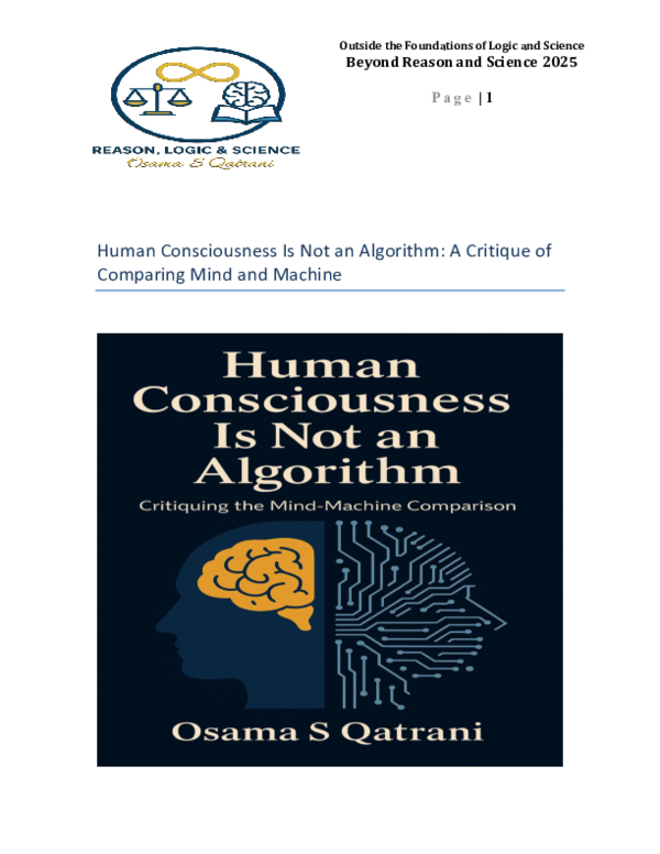 (PDF) Human Consciousness Is Not an Algorithm: A Critique of Comparing ...