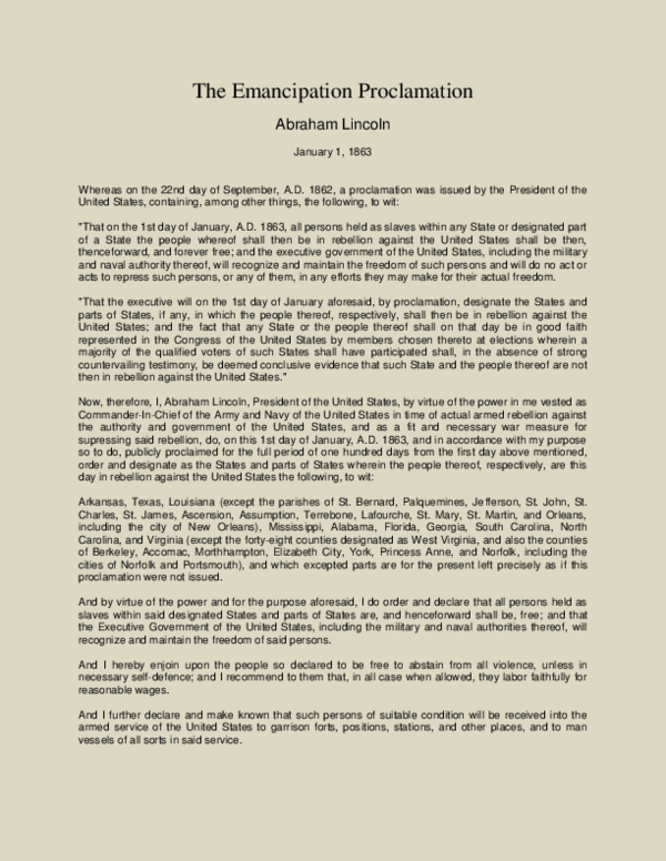 (PDF) The Emancipation Proclamation