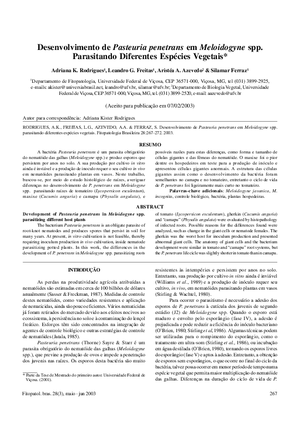 (PDF) Desenvolvimento de Pasteuria penetrans em Meloidogyne spp ...