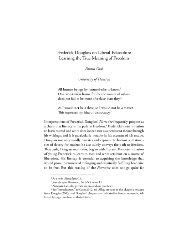 (PDF) Frederick Douglass on Liberal Education: Learning the True ...