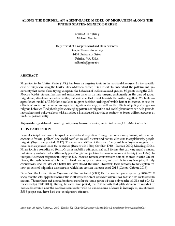(PDF) ALONG THE BORDER: AN AGENT-BASED MODEL OF MIGRATION ALONG THE ...