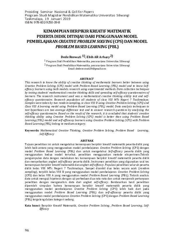 (PDF) Kemampuan Berpikir Kreatif Matematik Peserta Didik Ditinjau Dari Penggunaan Model ...