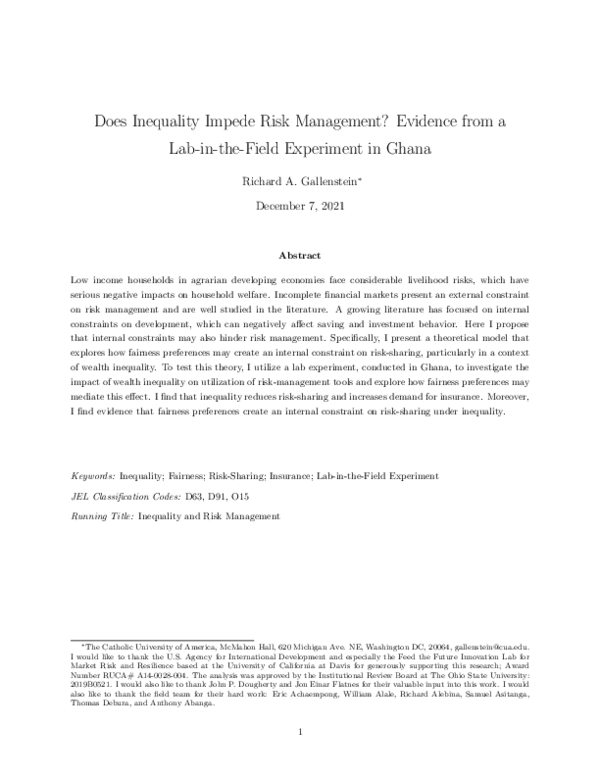 (PDF) Does Inequality Impede Risk Management? Evidence from a Lab-in ...