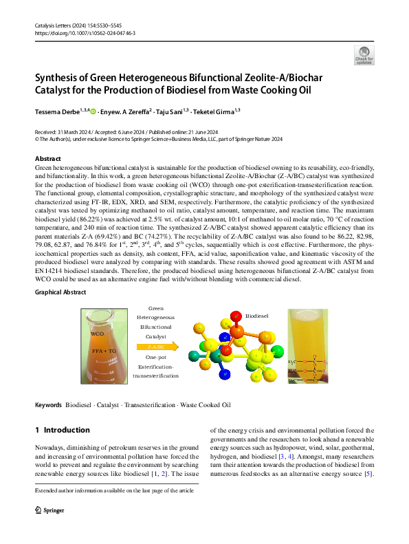 (PDF) Synthesis of Green Heterogeneous Bifunctional Zeolite-A/Biochar ...