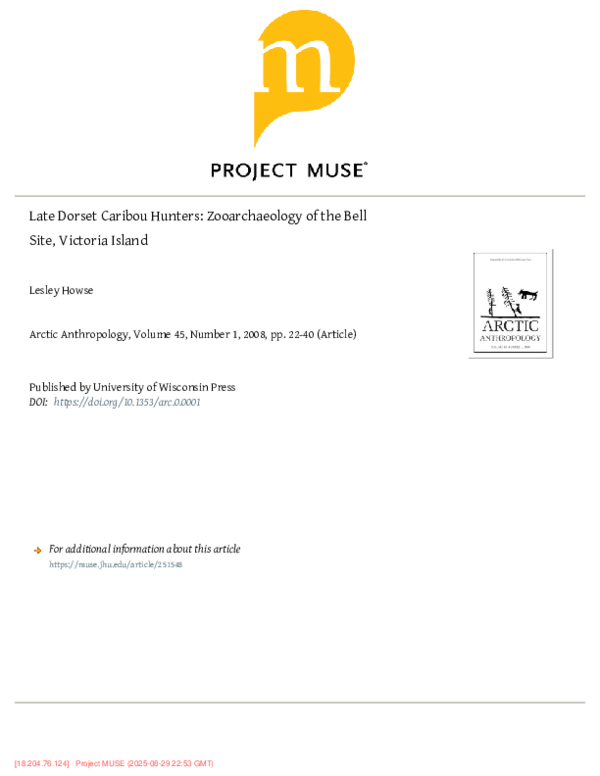 (PDF) Late Dorset Caribou Hunters: Zooarchaeology of the Bell Site ...