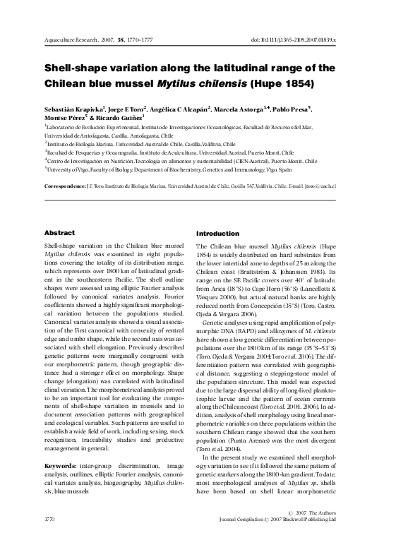 (PDF) Shell-shape variation along the latitudinal range of the Chilean ...