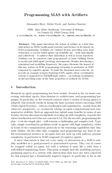 (PDF) Programming MAS With Artifacts