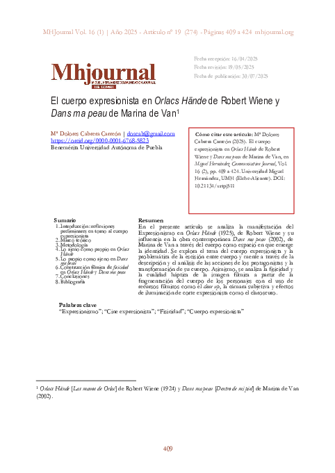 (PDF) El cuerpo expresionista en Orlacs Hände de Robert Wiene y Dans ma ...