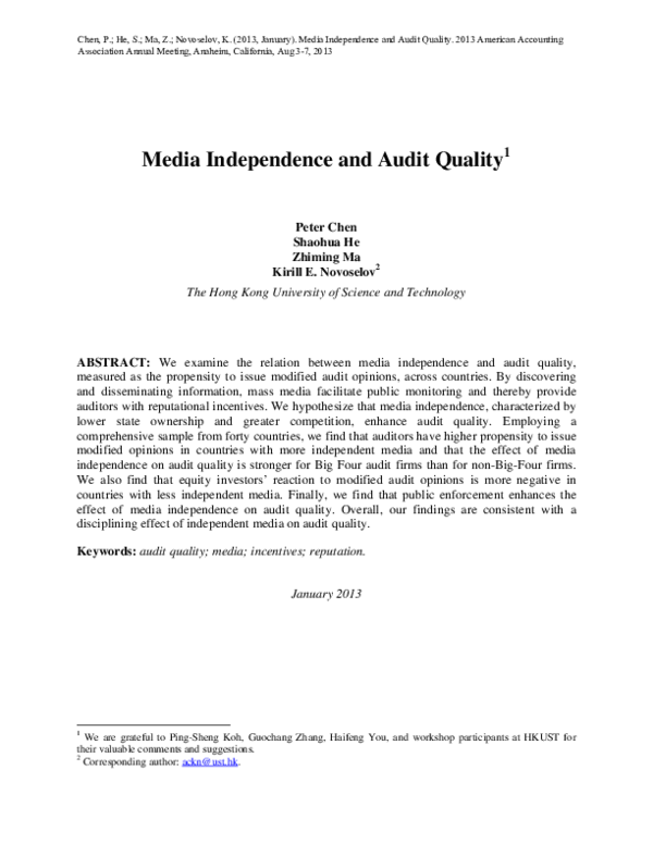 (PDF) Media Independence and Audit Quality