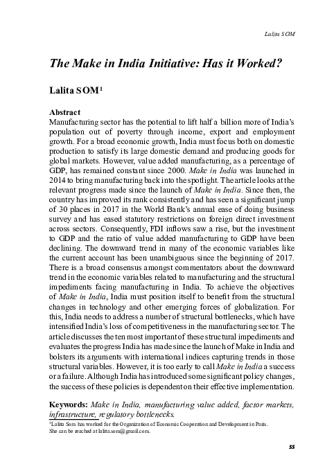 (PDF) The Make in India Initiative: Has it Worked?