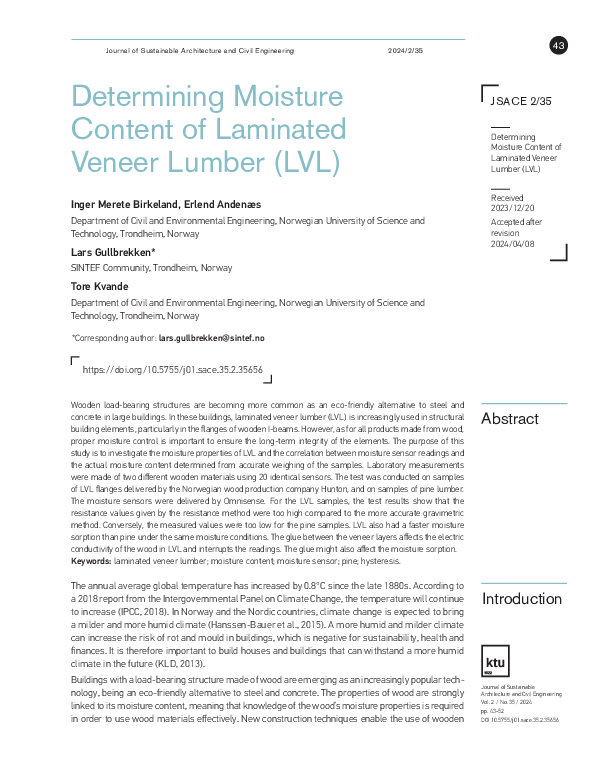 (PDF) Determining Moisture Content of Laminated Veneer Lumber (LVL)