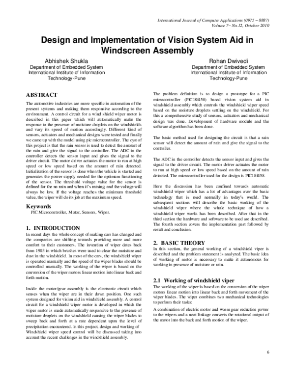 (PDF) Design and Implementation of Vision System Aid in Windscreen Assembly