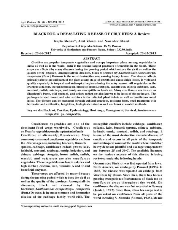 (PDF) Black rot-A devastating disease of crucifers: A review