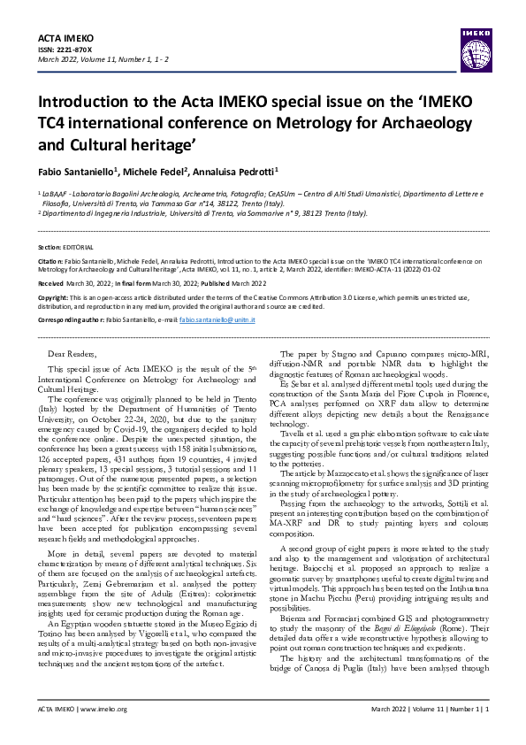 (PDF) Introduction to the Acta IMEKO special issue on the ‘IMEKO TC4 ...