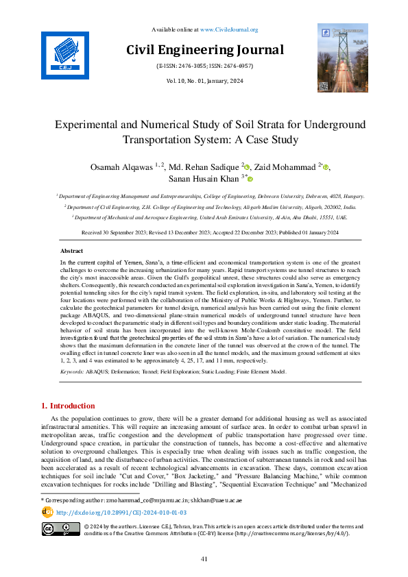 (PDF) Experimental and Numerical Study of Soil Strata for Underground ...