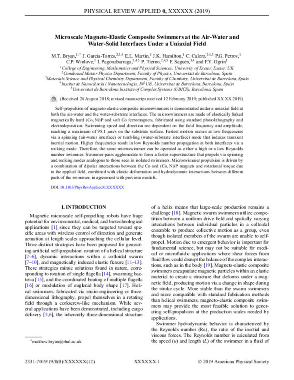 (PDF) Microscale Magneto-Elastic Composite Swimmers at the Air-Water ...
