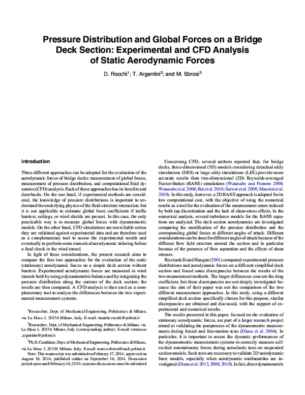 (PDF) Pressure Distribution and Global Forces on a Bridge Deck Section ...