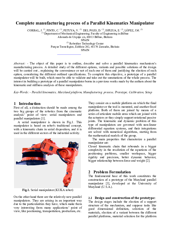 (PDF) Complete manufacturing process of a parallel kinematics manipulator