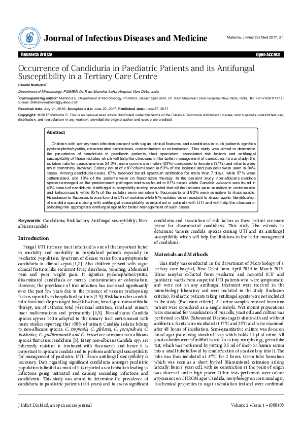 (PDF) Occurrence of Candiduria in Paediatric Patients and its ...