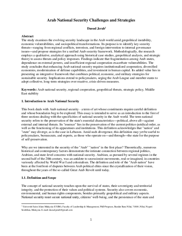 (PDF) Arab National Security Challenges and Strategies